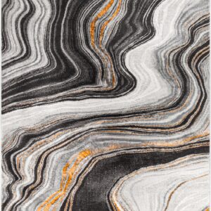 Well Woven Werrick Grey & Gold Striated Marble Pattern Area Rug (5'3" x 7'3")