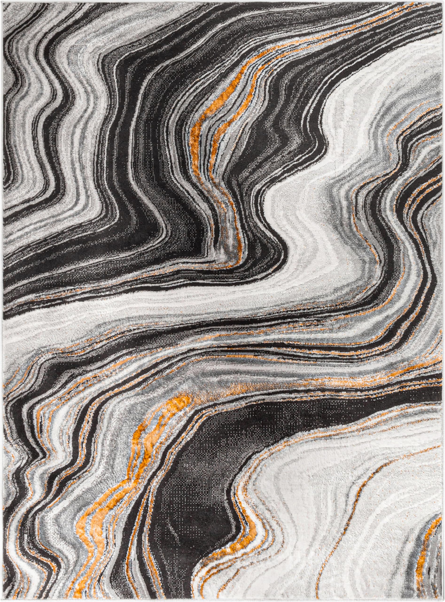 Well Woven Werrick Grey & Gold Striated Marble Pattern Area Rug (5'3" x 7'3")