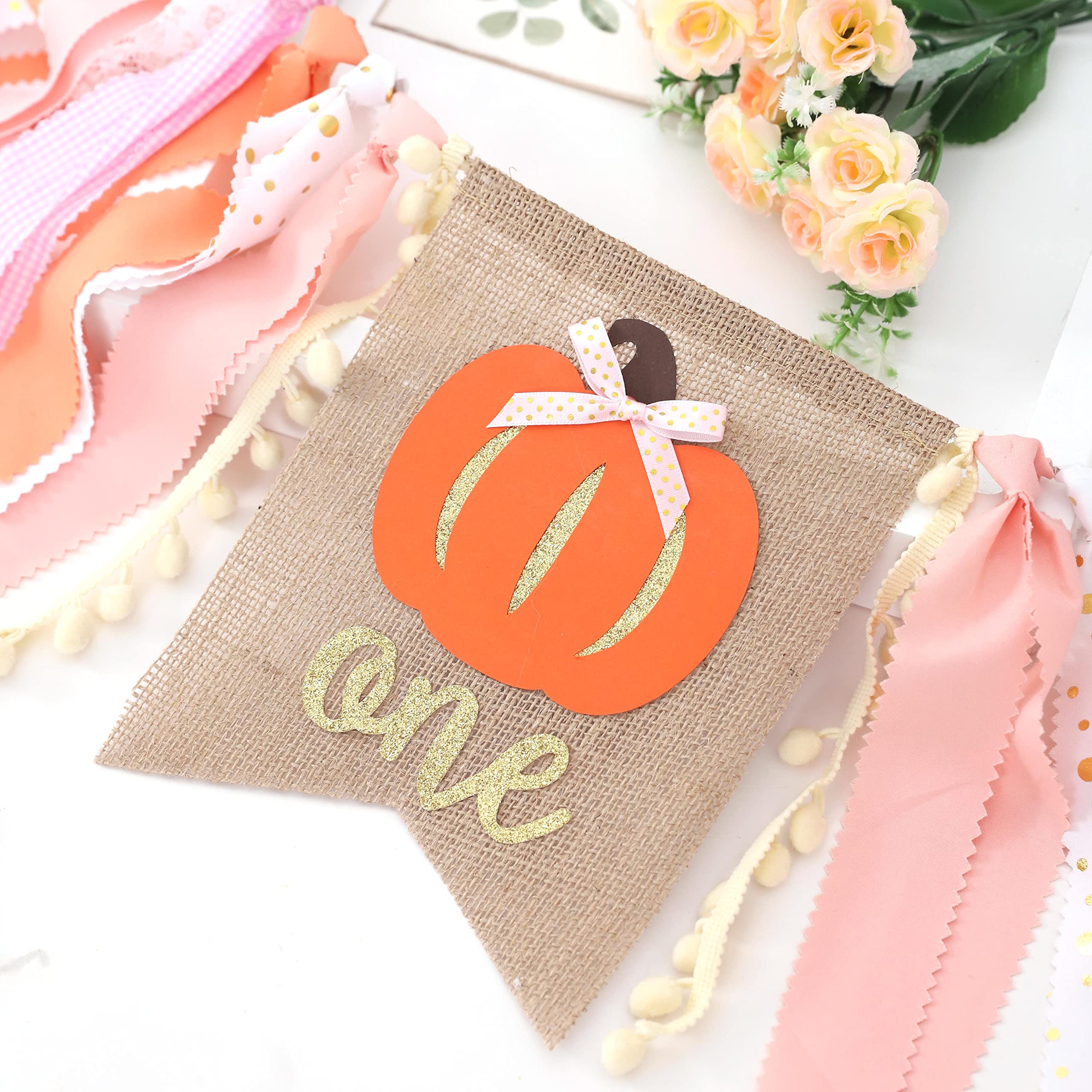 Pumpkin Highchair Banner for 1st Birthday - Little Pumpkin Banner, Pumpkin Birthday Party Decorations, Pink Orange First Birthday Banner, Baby Shower Decorations for Baby Girl