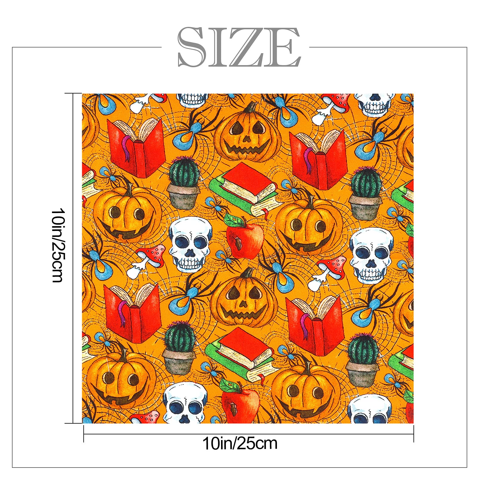 LUTER 10pcs 10x10inch Halloween Theme Fabric, Halloween Fat Quarter Pure Cotton Fabric Bundle for DIY Decorations Sewing Crafts Festival Series Supplies Patchwork