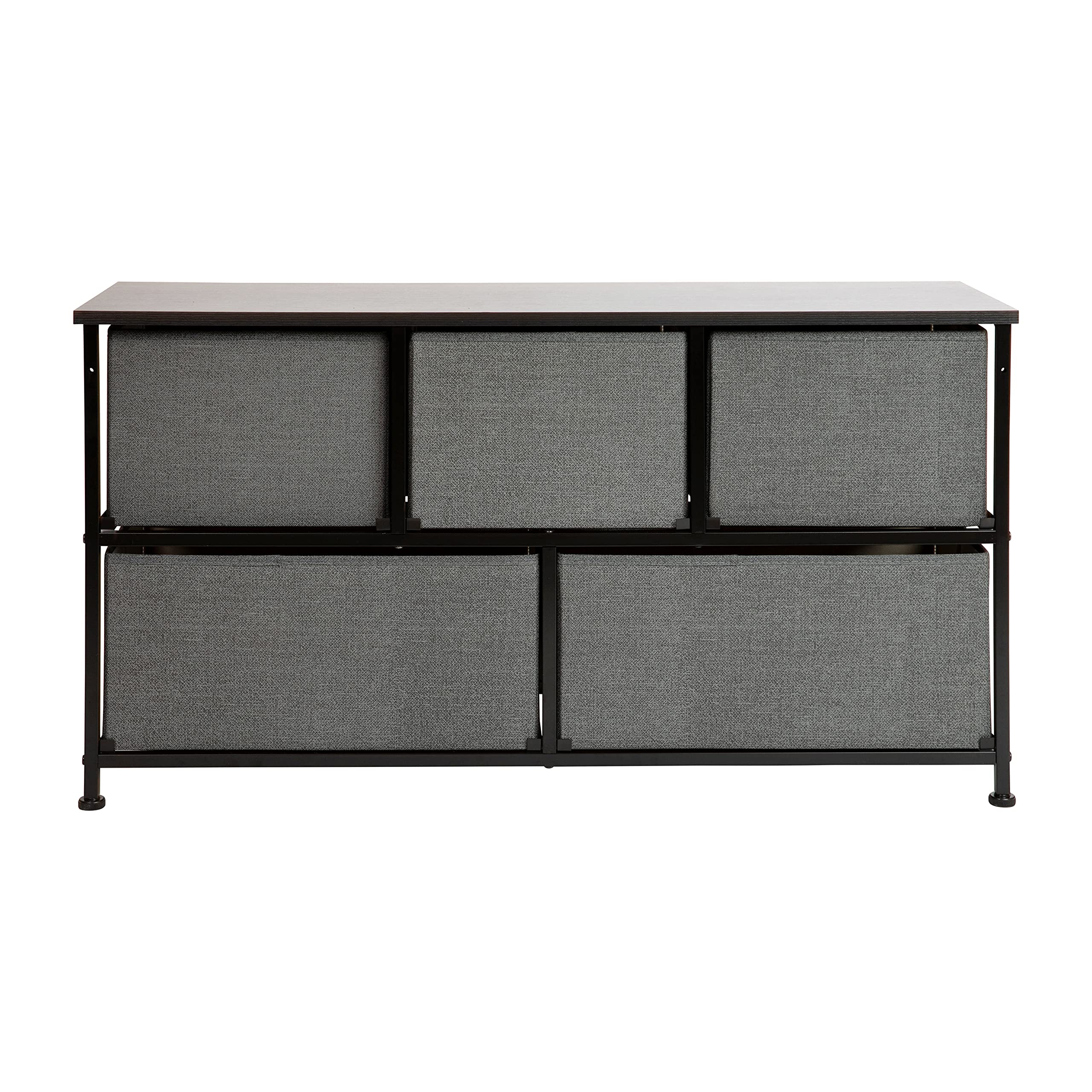 Flash Furniture 5 Drawer Storage Chest - Black Cast Iron Frame and Wood Top - 5 Easy Pull Dark Gray Fabric Drawers