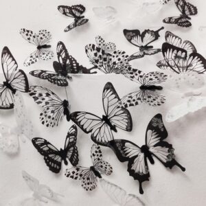 hzmm 72 pcs 3d butterfly wall stickers, waterproof pvc, black & white, removable paper decals with sticky dots for window, furniture, wedding, baby kids bedroom christmas diy decor