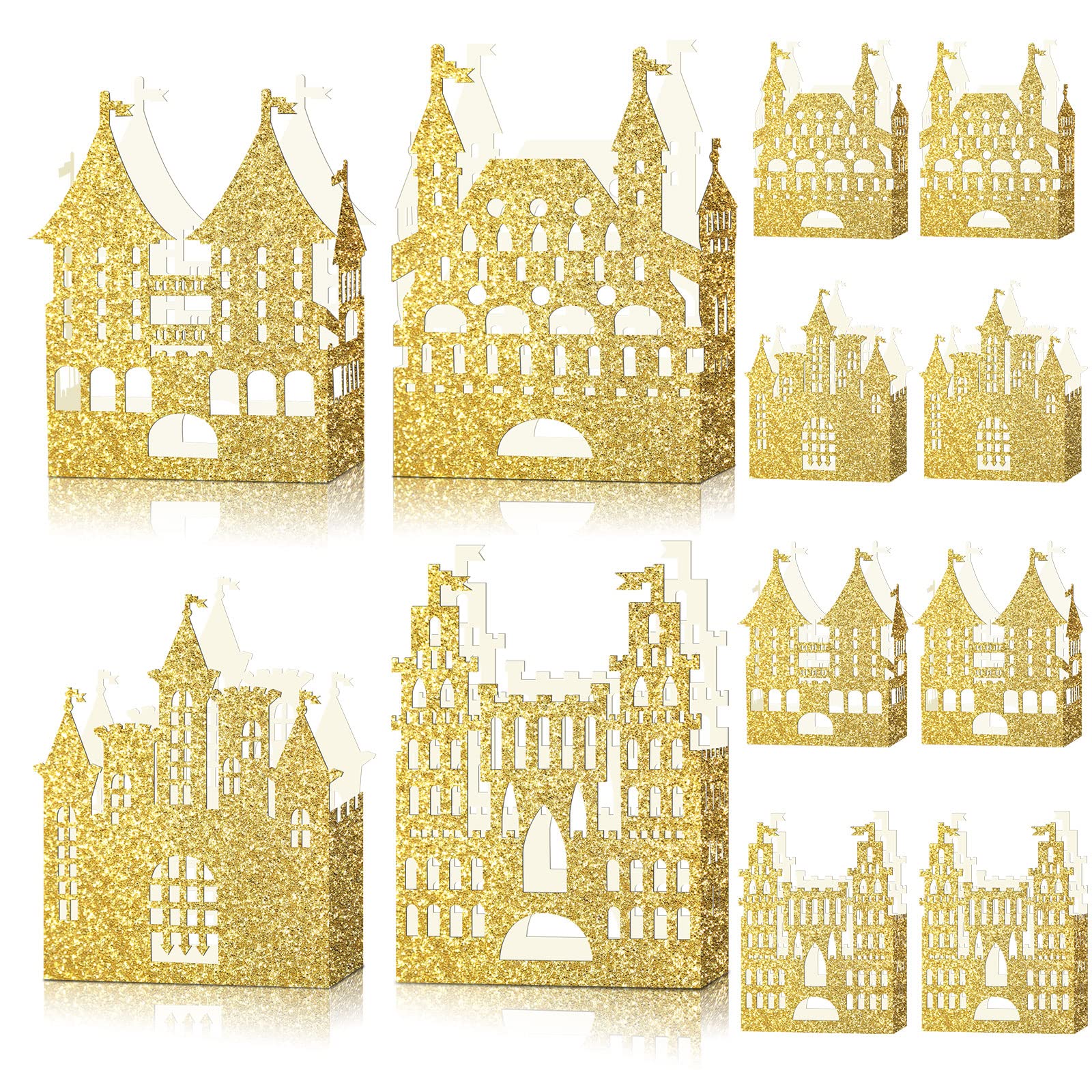 24 Pieces Gold Princess Castle Box Princess Birthday Party Decorations Gold Castle Table Centerpiece Glitter Princess Theme Party Supplies for Princess Birthday Baby Shower Party Favor Decorations