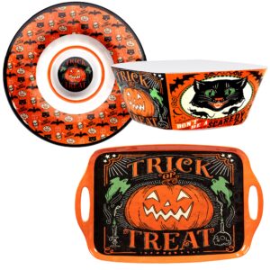 certified international scaredy cat 3 pc. melamine hostess serving set, multicolor, large