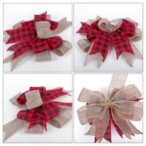 SIMISI RIBBON Christmas Buffalo Plaid Bow Rustic Burlap Crafts Wreath Bow for Holiday Weeding Kitchen Decor (9.5 x 13 inch)