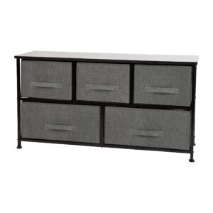 flash furniture 5 drawer storage chest - black cast iron frame and wood top - 5 easy pull dark gray fabric drawers