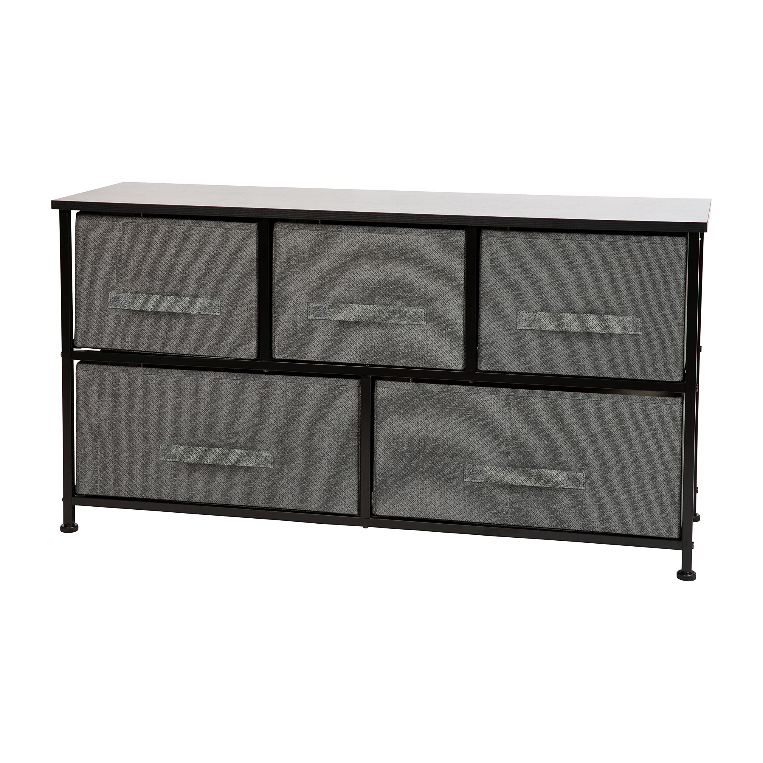 Flash Furniture 5 Drawer Storage Chest - Black Cast Iron Frame and Wood Top - 5 Easy Pull Dark Gray Fabric Drawers