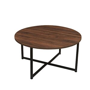 household essentials jamestown round coffee table mid century walnut wood grain and black metal