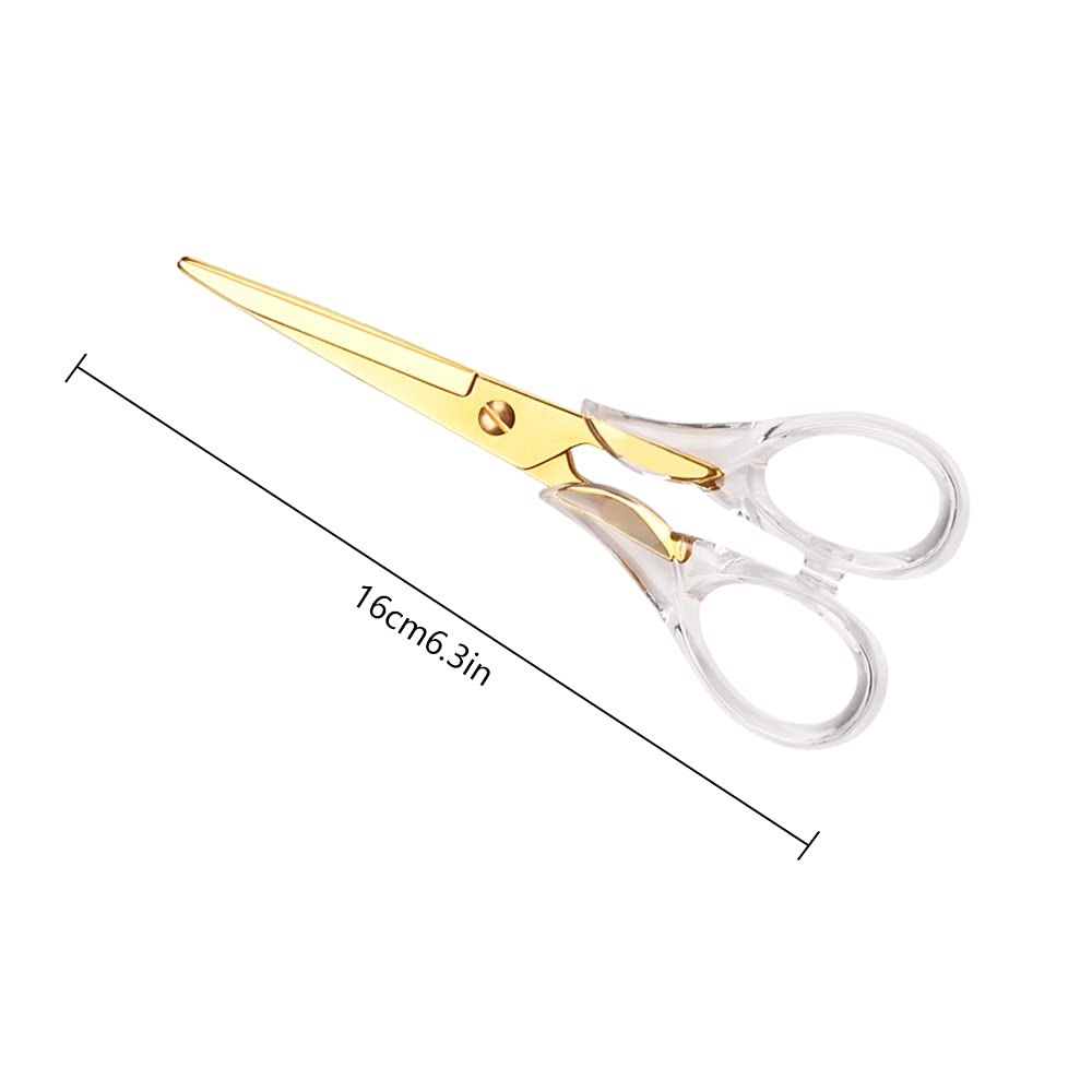 Creechwa Gold Scissors 6.3 ", Craft Scissors with Stainless Steel Blade with Acrylic Clear Handle, All Purpose Office Scissors for Teachers, Cutting Shears for Paper Fabric, Tijeras de Costura