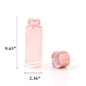 Furnido 35 Pack,1/6 oz(5ml) Pink Essential Oils Dropper Bottle,Empty Glass Sample Vials with Glass Tube,Rose-Golden Caps For Travel,Perfume Aromatherapy Liquid Container-Dropper&Funnel Included