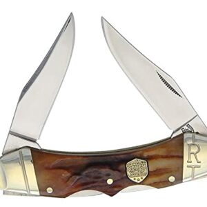 Brown Stag Bone Double Lock Dual Blade Open Folding Pocket Knife 1798 Outdoor Survival Hunting Knife for Camping by Survival Steel