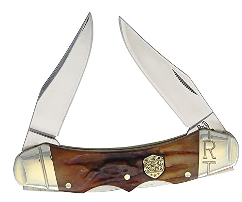 Brown Stag Bone Double Lock Dual Blade Open Folding Pocket Knife 1798 Outdoor Survival Hunting Knife for Camping by Survival Steel