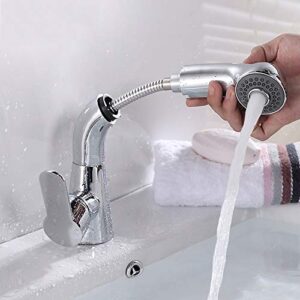 Mixer Tap Bathroom Bath Shower Faucet Basin Pull Out Dual Sprayer Tap Kitchen Sink Universal Rotation Nozzle Cold Hot Mixer Tap Deck Mounted Bathroom Bathtub Shower Water Faucet