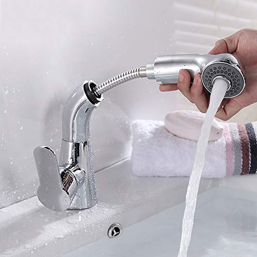 Mixer Tap Bathroom Bath Shower Faucet Basin Pull Out Dual Sprayer Tap Kitchen Sink Universal Rotation Nozzle Cold Hot Mixer Tap Deck Mounted Bathroom Bathtub Shower Water Faucet