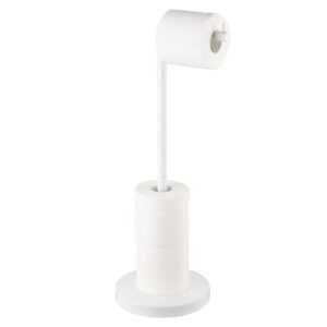 marmolux acc free standing toilet paper holder stand with storage for 4 rolls of toilet tissue for bathroom, stainless steel luxury modern white finished 1pc