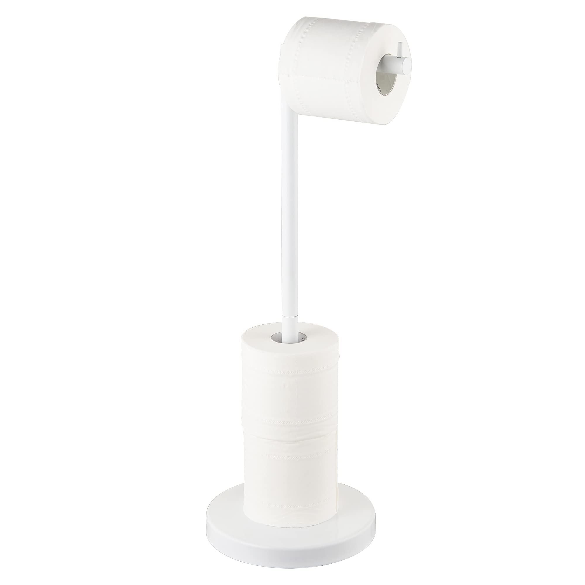 MARMOLUX ACC Free Standing Toilet Paper Holder Stand with Storage for 4 Rolls of Toilet Tissue for Bathroom, Stainless Steel Luxury Modern White Finished 1pc