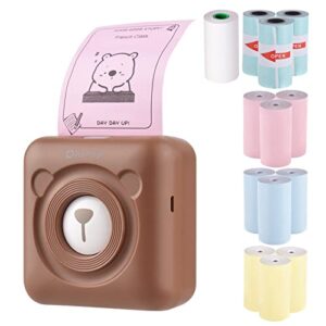 bisofice a6 mini pocket printer wireless bt thermal printer picture label memo receipt paper printer + 9 rolls color thermal paper + 3 rolls adhesive sticker paper 57 * 30mm