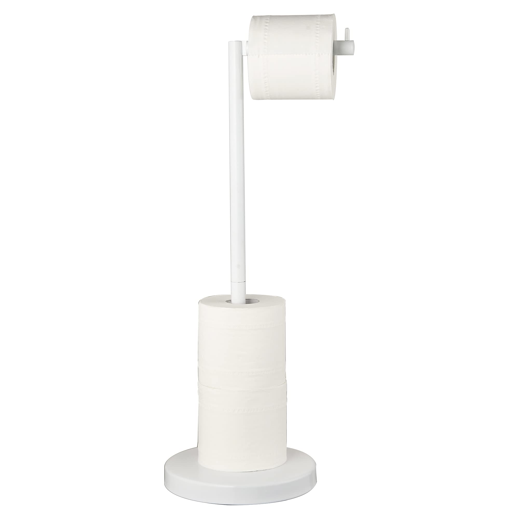 MARMOLUX ACC Free Standing Toilet Paper Holder Stand with Storage for 4 Rolls of Toilet Tissue for Bathroom, Stainless Steel Luxury Modern White Finished 1pc