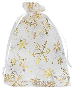 jexila 100pcs christmas organza bag 5''x7'' snowflake christmas small mesh drawstring gift bags christmas party favor goodie candy treat bags