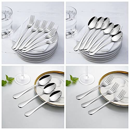 24-piece Forks and Spoons (8 Inches) Silverware Set, HaWare 18/0 Stainless Steel Serving Flatware Cutlery Set for Home, Kitchen and Restaurant, Mirror Polished, Dishwasher Safe