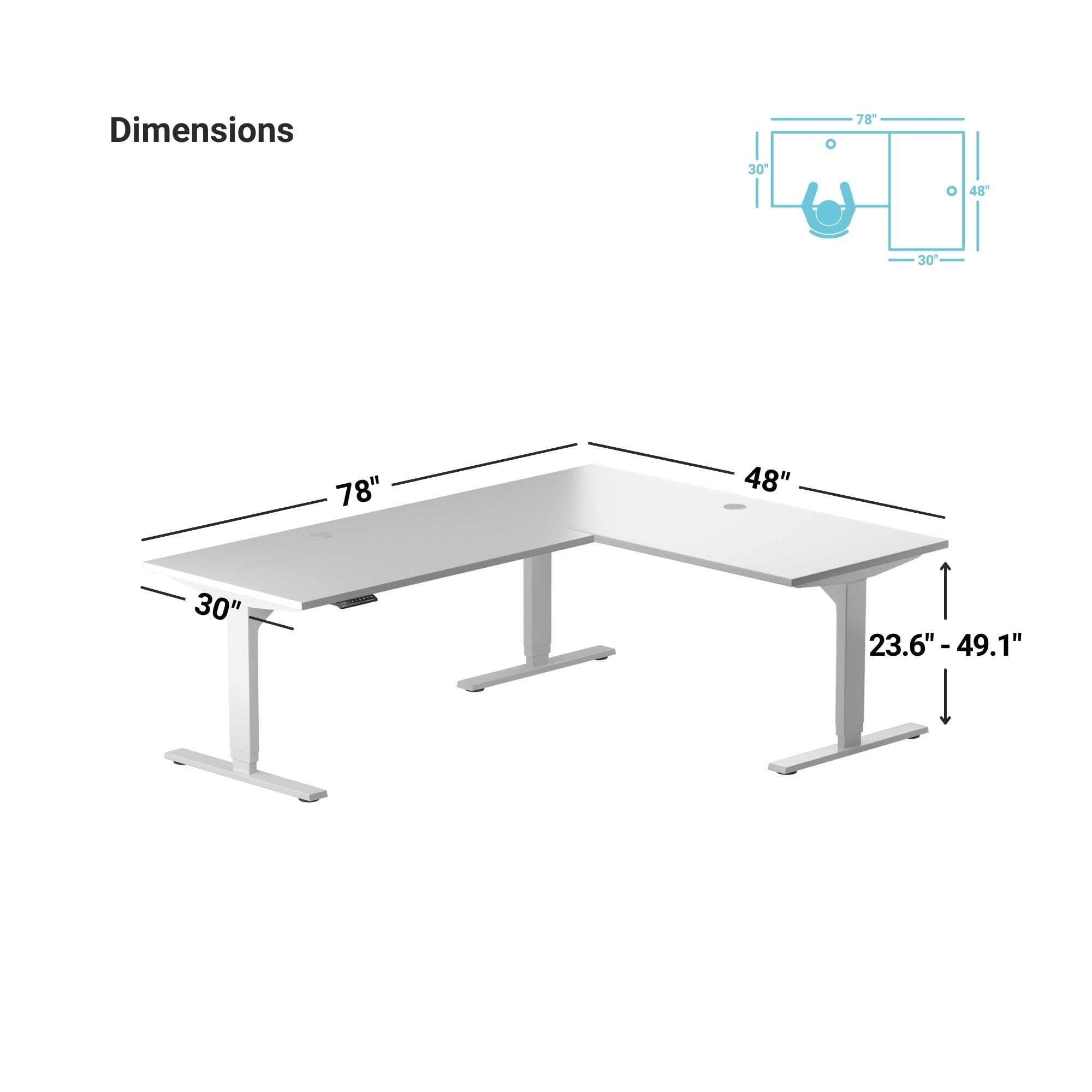 Progressive Desk L Shaped Height Adjustable Standing Desk 78" x 48" - Corner Computer Desk - Electric Stand Up Rising Workstation - Gray Frame/Gray Oak Top