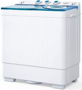 twin tub portable mini washing machine 26lbs capacity, compact washer(18lbs)&spiner(8lbs)/built-in drain pump/semi-automatic (white&blue)