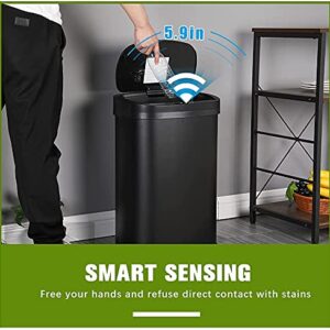 Kitchen Trash Can 13.2 Gallon Garbage Can with Odor Control System, Automatic Touch Motion Sensor Trash bin with Lid, Stainless Steel Silent Waste Bin for Home Office Bedroom, 50 Liter (Black)