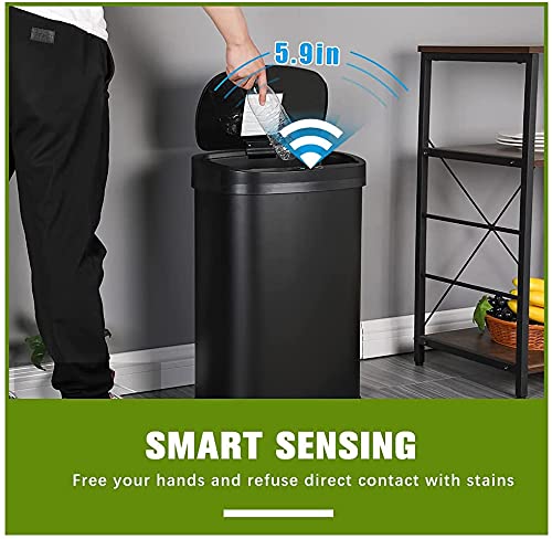 Kitchen Trash Can 13.2 Gallon Garbage Can with Odor Control System, Automatic Touch Motion Sensor Trash bin with Lid, Stainless Steel Silent Waste Bin for Home Office Bedroom, 50 Liter (Black)