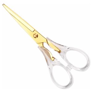 creechwa gold scissors 6.3 ", craft scissors with stainless steel blade with acrylic clear handle, all purpose office scissors for teachers, cutting shears for paper fabric, tijeras de costura