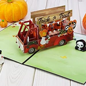 Ribbli Halloween Pop Up Card - 3D Greeting Card, Trick or Treat Card, Pumpkin Truck Card, Happy Halloween Card for Kids Grandson Granddaughter Boyfriend Son Daughter, with Envelope