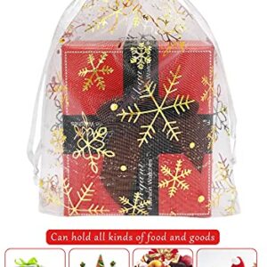 Jexila 100PCS Christmas Organza Bag 5''X7'' Snowflake Christmas Small Mesh Drawstring Gift Bags Christmas Party Favor Goodie Candy Treat Bags