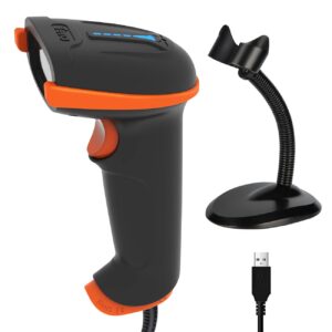 tera upgraded usb 1d 2d qr barcode scanner wired with stand, ip65 certified ergonomic handle fast and precise scan bar code reader for windows linux plug and play model d5100y-z