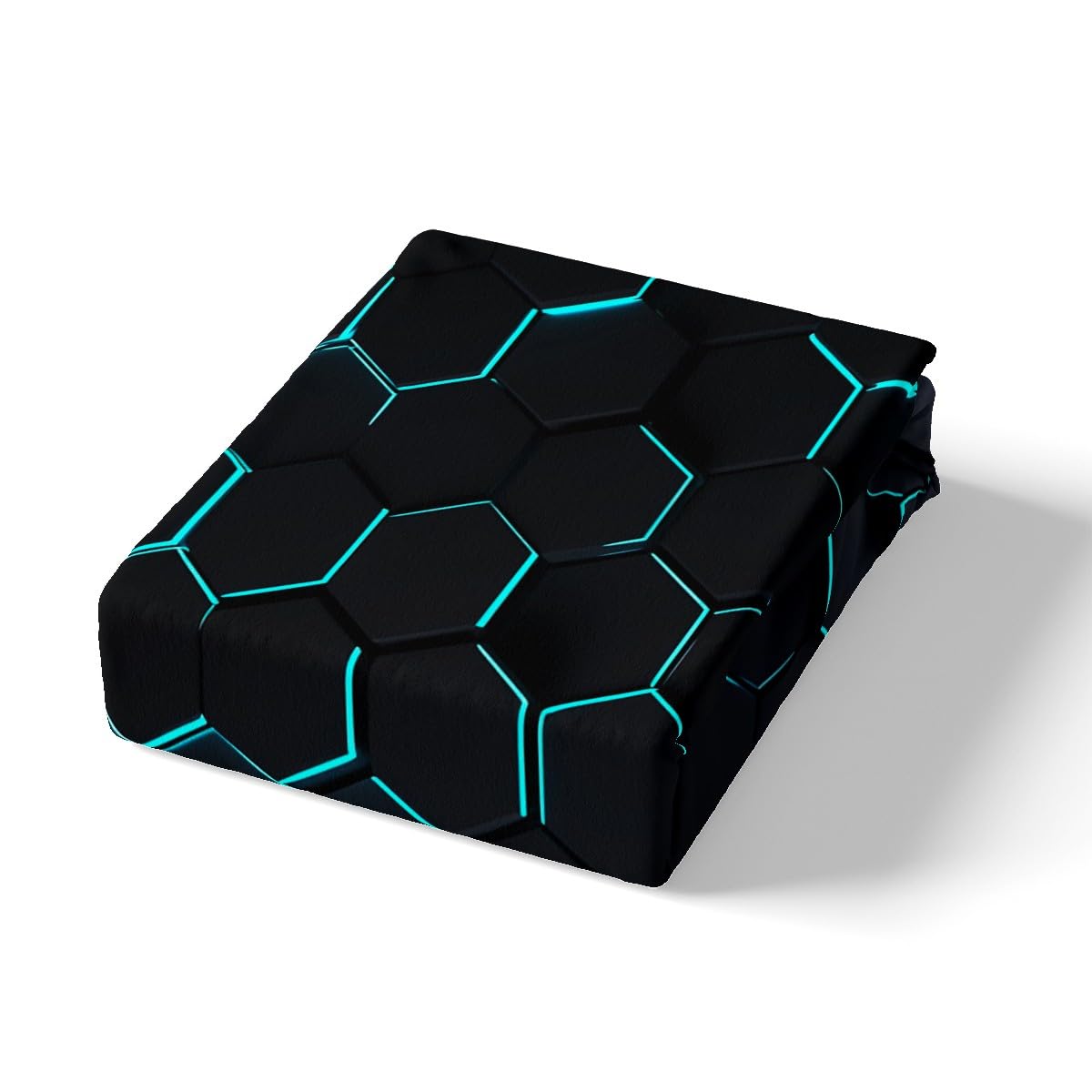 Honeycomb Hexagon Bedding Set,Geometry Duvet Cover for Kids Teen Boys Girls,Teal Neon Lights Comforter Cover Decorative Room,Modern Diamond Pattern Quilt Cover with 2 Pillowcases,Full Size