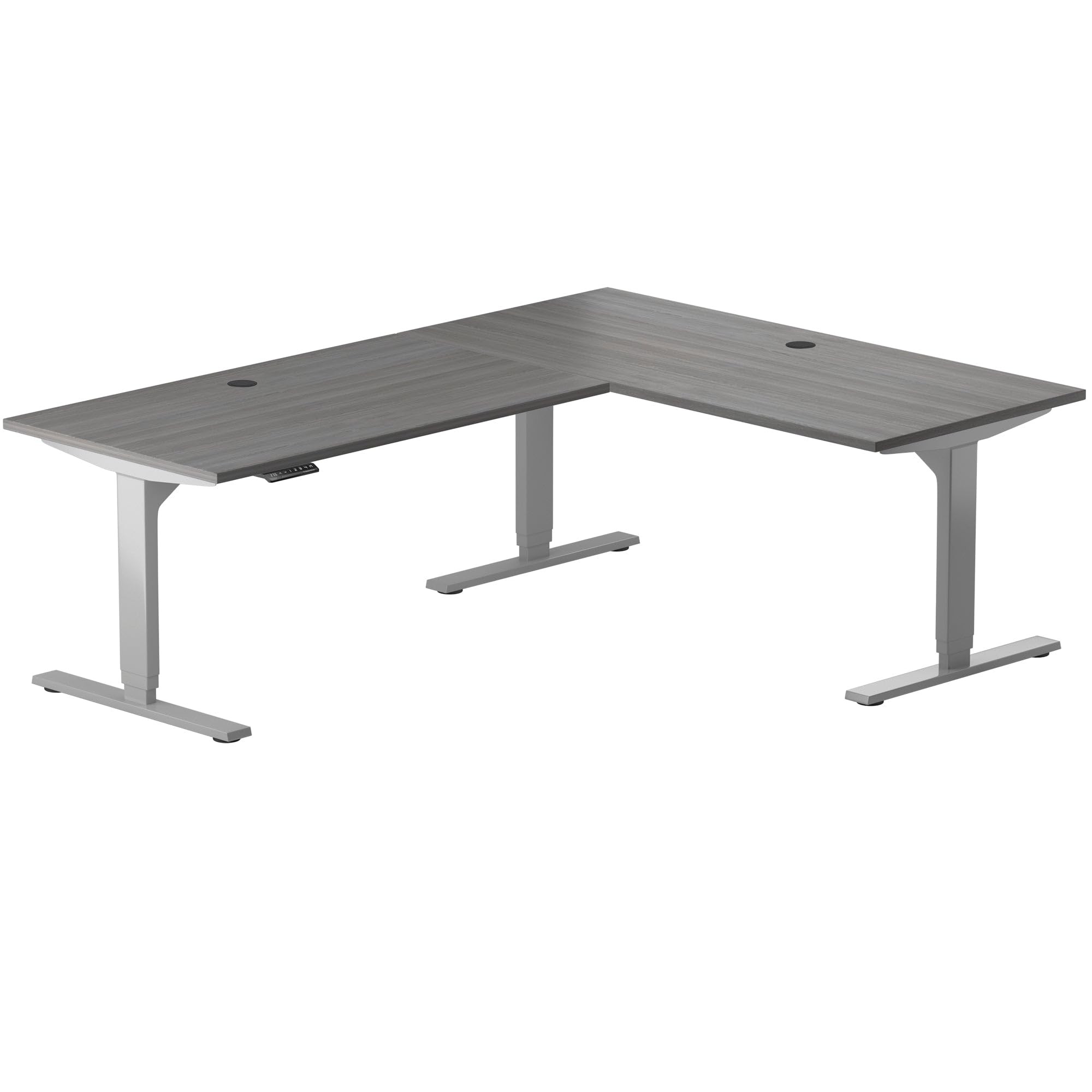 Progressive Desk L Shaped Height Adjustable Standing Desk 78" x 48" - Corner Computer Desk - Electric Stand Up Rising Workstation - Gray Frame/Gray Oak Top