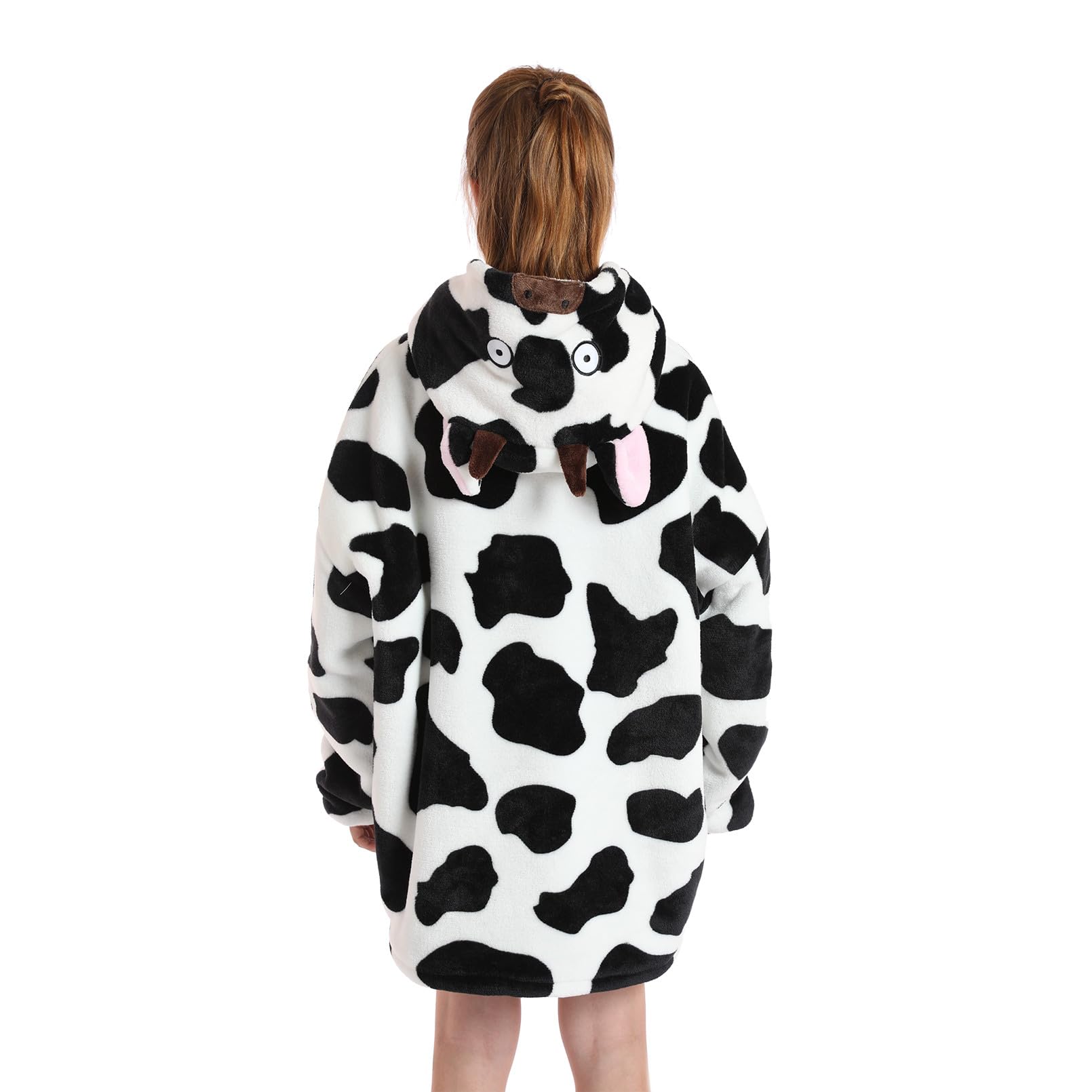 Wearable Blanket Hoodie for Kids 4-12YR Oversized Animal Hooded Blanket Super Soft Comfortable Warm Flannel Cow