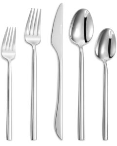 keawell 20-piece luxury mirror polished cutlery set, 18/10 stainless steel tableware, modern silverware set, includes 8 x spoons, 8 x forks, 4 x knives, durable flatware for home kitchen in silver