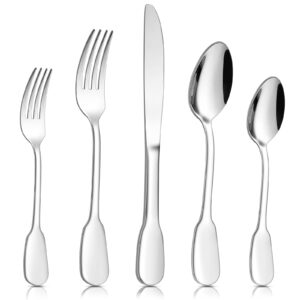 18/10 silverware set, e-far 60-piece stainless steel flatware cutlery set service for 12, metal tableware eating utensil sets for home/restaurant/wedding, elegant & classic style - dishwasher safe