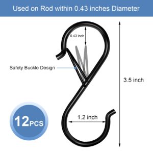 Mzekgxm 12 Pack S Hooks for Hanging, 3.5 inch Safety Buckle Design Heavy Duty Metal Black S Hooks for Hanging Plants, Pots, Pans, Cups, Clothes, Towels, Bags in Kitchen, Bathroom, Closet, Garden