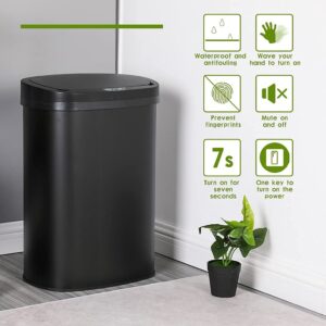 Kitchen Trash Can 13.2 Gallon Garbage Can with Odor Control System, Automatic Touch Motion Sensor Trash bin with Lid, Stainless Steel Silent Waste Bin for Home Office Bedroom, 50 Liter (Black)