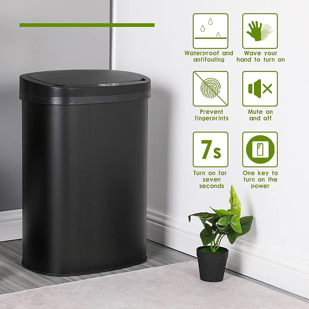 Kitchen Trash Can 13.2 Gallon Garbage Can with Odor Control System, Automatic Touch Motion Sensor Trash bin with Lid, Stainless Steel Silent Waste Bin for Home Office Bedroom, 50 Liter (Black)