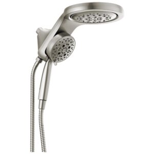 delta faucet hydrorain 5-spray h2okinetic dual shower head with handheld spray, brushed nickel shower head with hose, handheld shower head, 2.5 gpm flow rate, lumicoat stainless 58680-ss-pr25