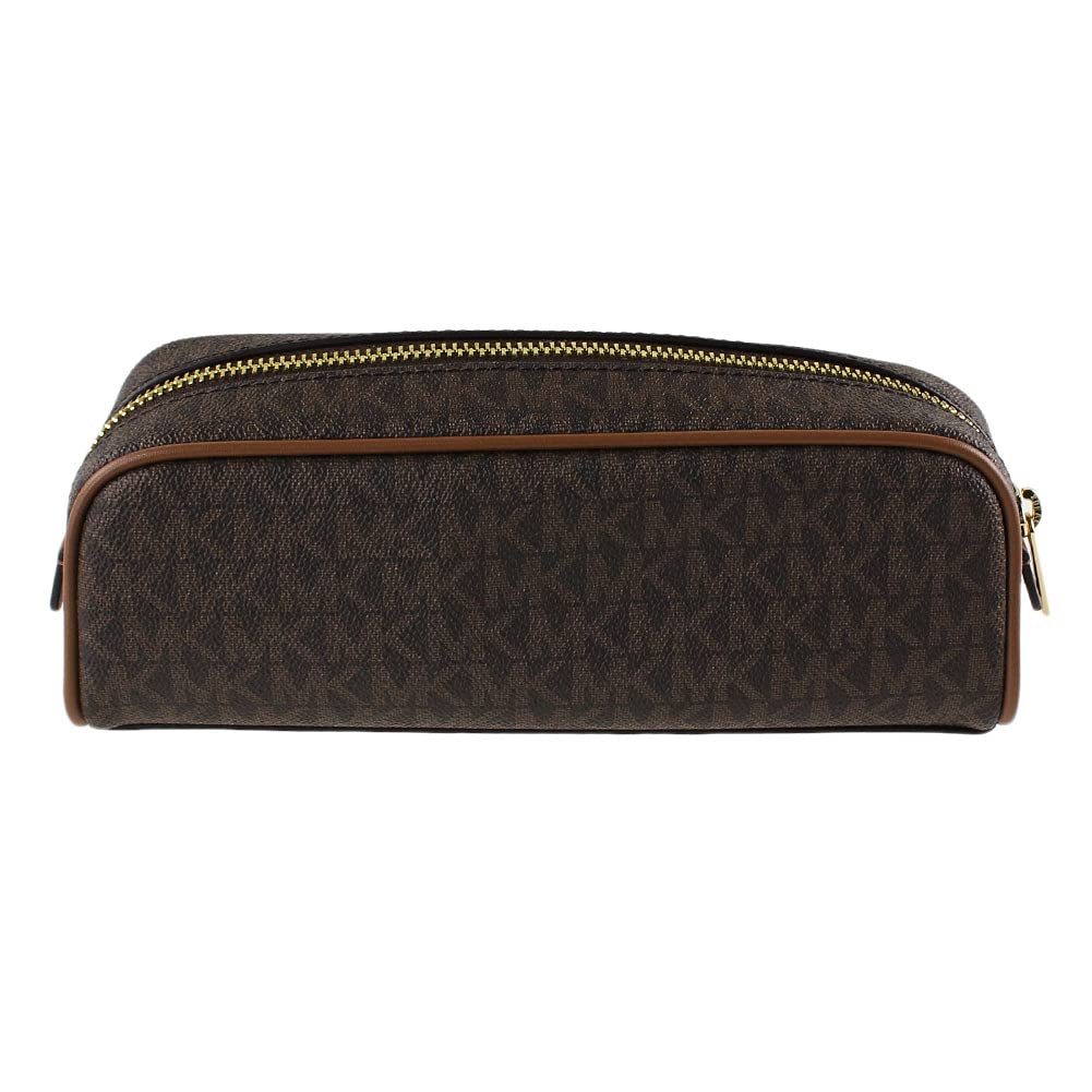 Michael Kors Giftables Medium Pencil Case Signature Leather Makeup Case (Brown)