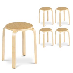 julimoon bentwood round stools, 18 inch backless chairs w/round top & bottom felt pads, set of 4 stackable wood bar stools for dinning, living room, garden, patio (natural)