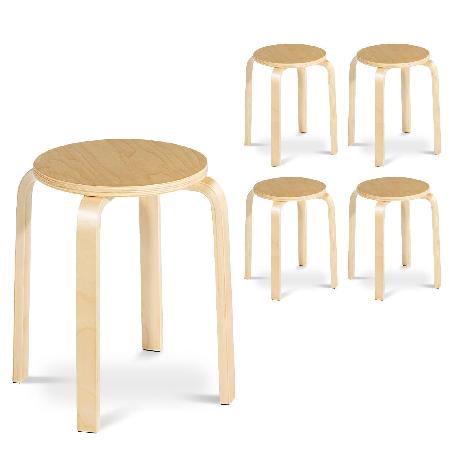 Julimoon Bentwood Round Stools, 18 Inch Backless Chairs w/Round Top & Bottom Felt Pads, Set of 4 Stackable Wood Bar Stools for Dinning, Living Room, Garden, Patio (Natural)