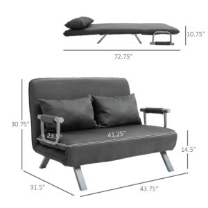 HOMCOM Convertible Sofa Bed Sleeper Chair, 5 Position Adjustable Backrest, Armchair Sleeper with Pillows, Leisure Chaise Lounge Couch, Gray