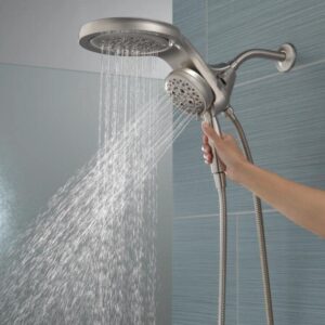 Delta Faucet HydroRain 5-Spray H2Okinetic Dual Shower Head with Handheld Spray, Brushed Nickel Shower Head with Hose, Handheld Shower Head, 2.5 GPM Flow Rate, Lumicoat Stainless 58680-SS-PR25