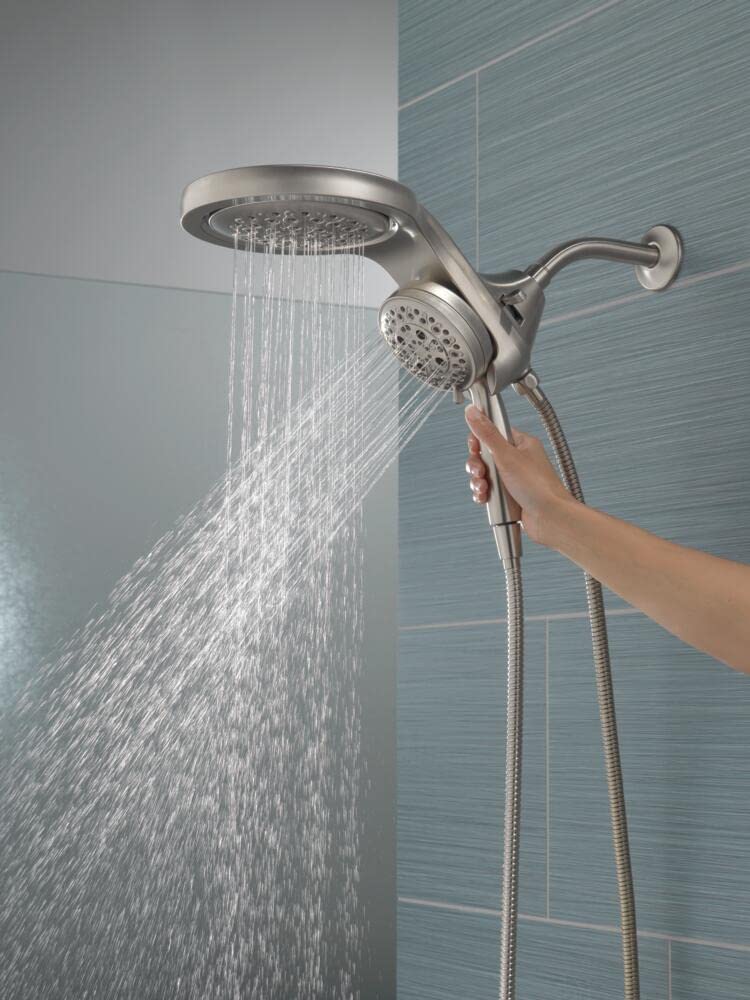 Delta Faucet HydroRain 5-Spray H2Okinetic Dual Shower Head with Handheld Spray, Brushed Nickel Shower Head with Hose, Handheld Shower Head, 2.5 GPM Flow Rate, Lumicoat Stainless 58680-SS-PR25