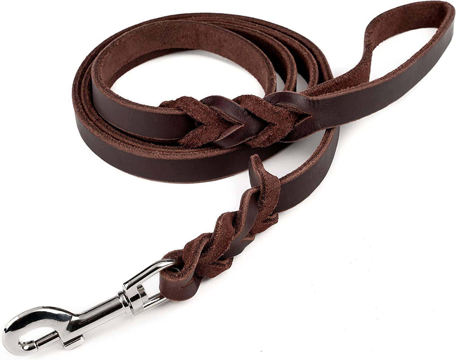 Mighty Paw Braided Leather Dog Leash - Heavy Duty Genuine Pet Lead - Soft Handle - Strong Metal Swivel Clip - Leather Braided Leash for Large Dogs - Dog Leashes Leather - 6’ Standard/Brown