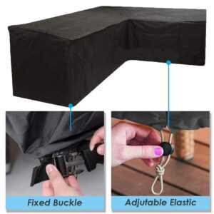 COOSOO Patio Sofa Cover Sectional Waterproof L Shape Corner Sofa Cover Outdoor Dust-Proof Anti-UV Furniture Couch Cover for Lawn Garden Yard Indoor with Windproof Buckle Extra Large Black