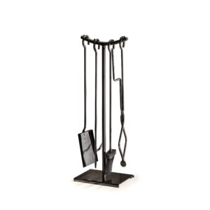 2wayz 5-piece fireplace tools set - modern glossy finish black fireplace accessories - includes tongs, fire poker, shovel, and brush - powder-coated cast iron fire pit tools for chimney - 25x9x2-inch